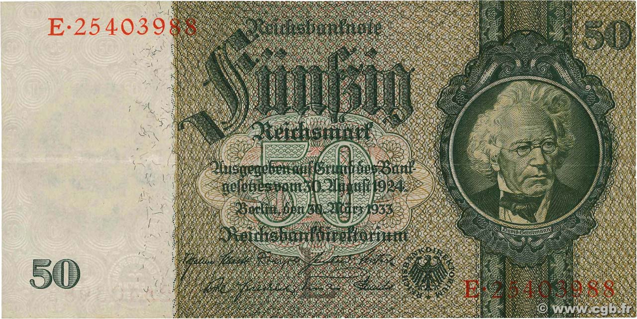 50 Reichsmark ALLEMAGNE 1933 P.182a b92_6247 Billets