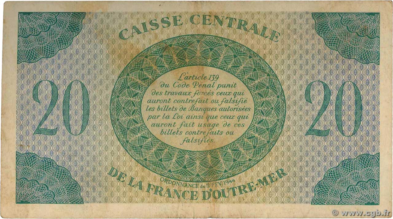 20 Francs Marianne CCFOM FRENCH EQUATORIAL AFRICA 1944 A.126b b92_7355 ...