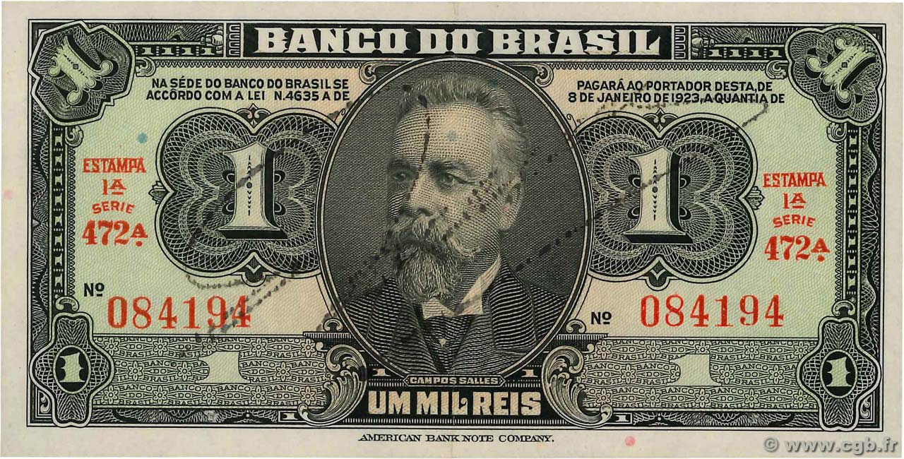 1 Mil Reis BRAZIL 1944 P.131A b92_7417 Banknotes