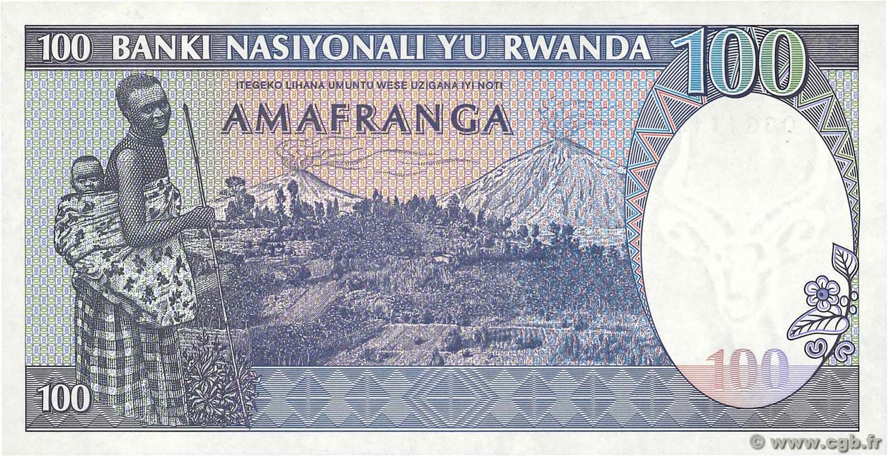100 Francs RWANDA 1982 P.18 b92_9010 Billets