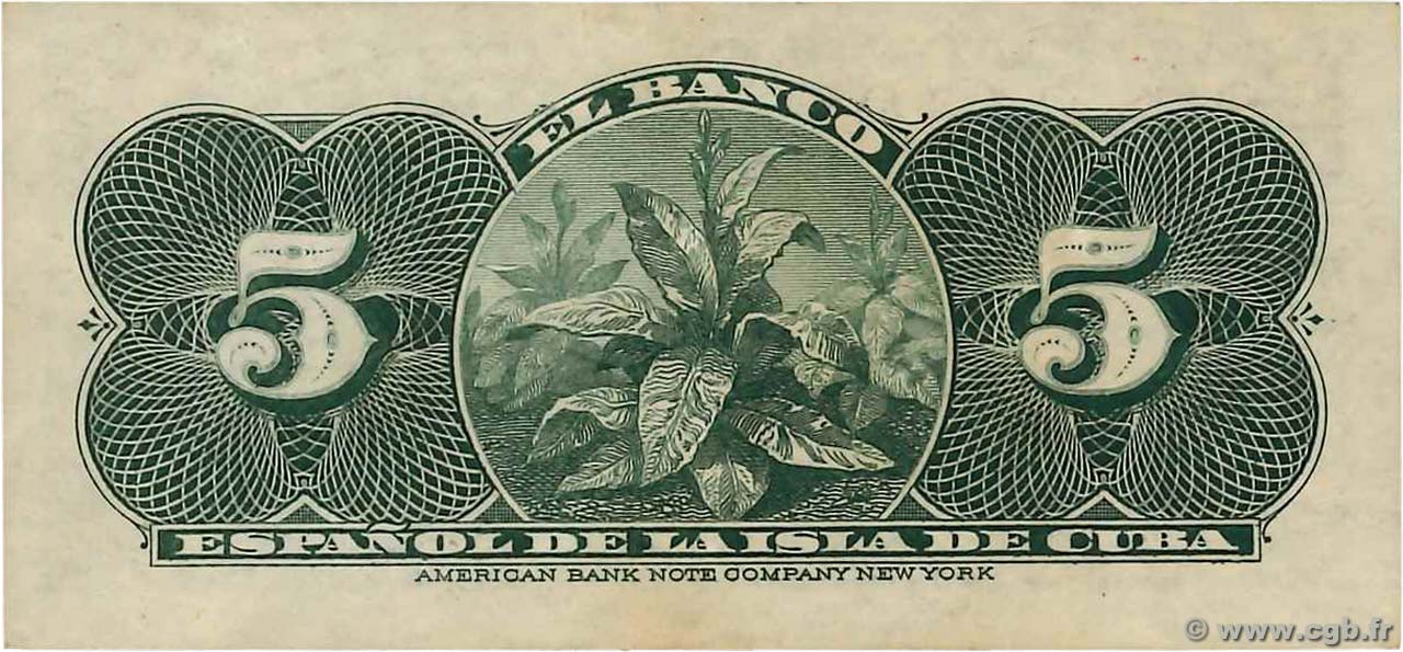 5 Centavos CUBA 1896 P.045a b92_9187 Banknotes