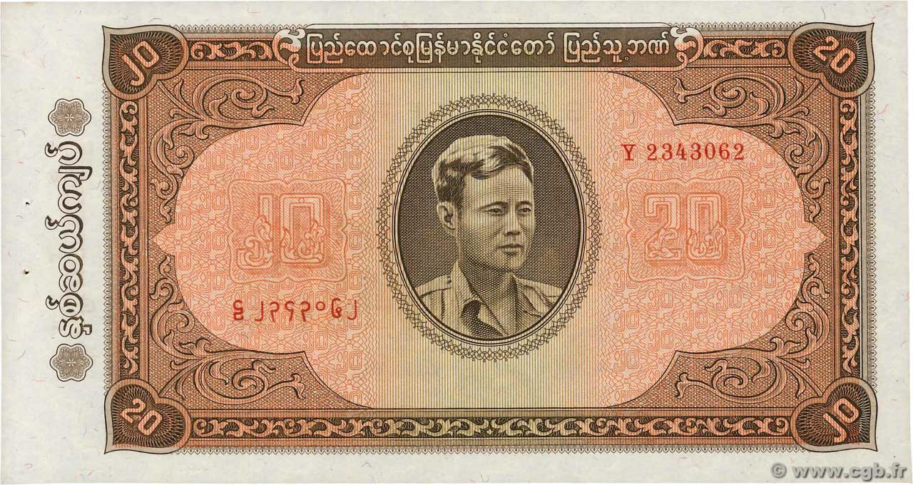 20 Kyats BURMA (SEE MYANMAR) 1965 P.55 b93_0052 Banknotes