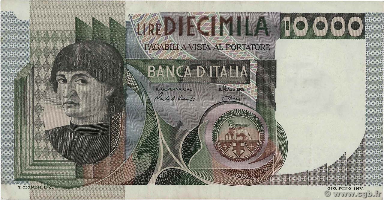 10000 Lire ITALY 1982 P.106b b93_2321 Banknotes
