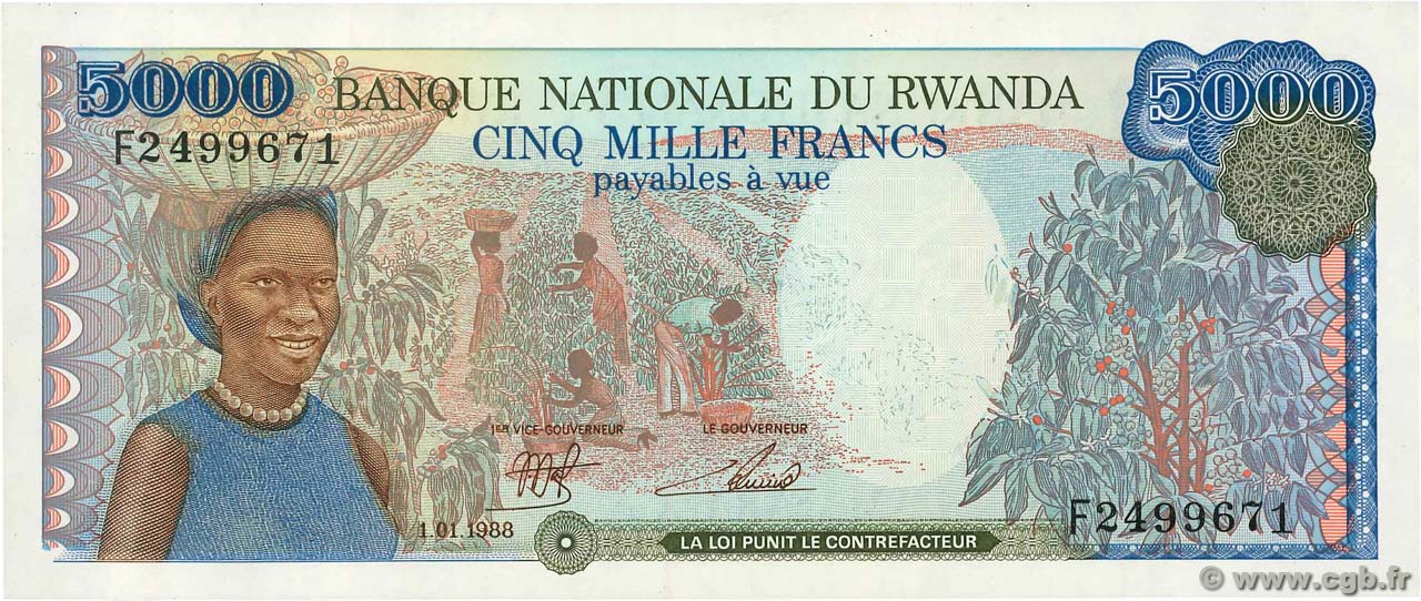 5000 Francs RWANDA 1988 P.22a b93_2551 Billets