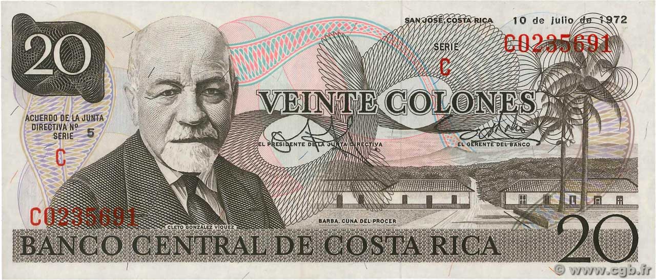 20 Colones COSTA RICA 1972 P.238a b93_4885 Banknotes