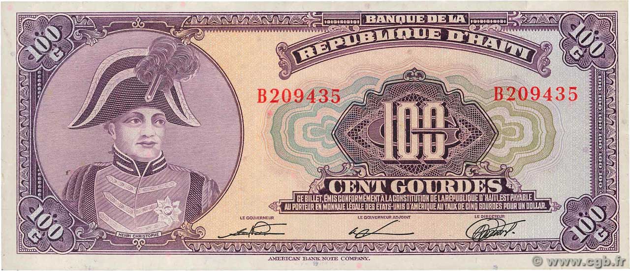 100 Gourdes HAITI 1979 P.236a b93_4984 Banknotes