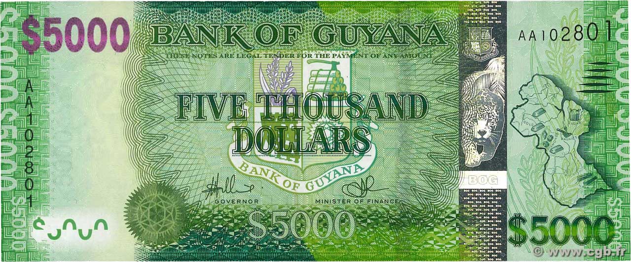 5000 Dollars GUYANA 2013 P.40 b93_5978 Billets