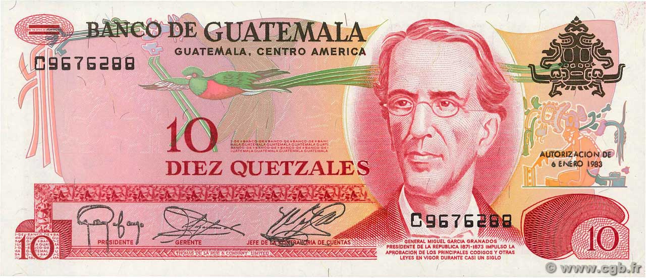 10 Quetzales GUATEMALA 1983 P.061c b93_6324 Billets