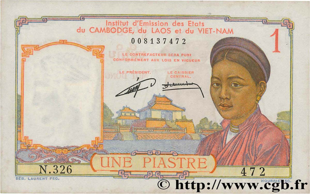 1 Piastre INDOCHINA 1953 P.092 b93_7925 Billetes