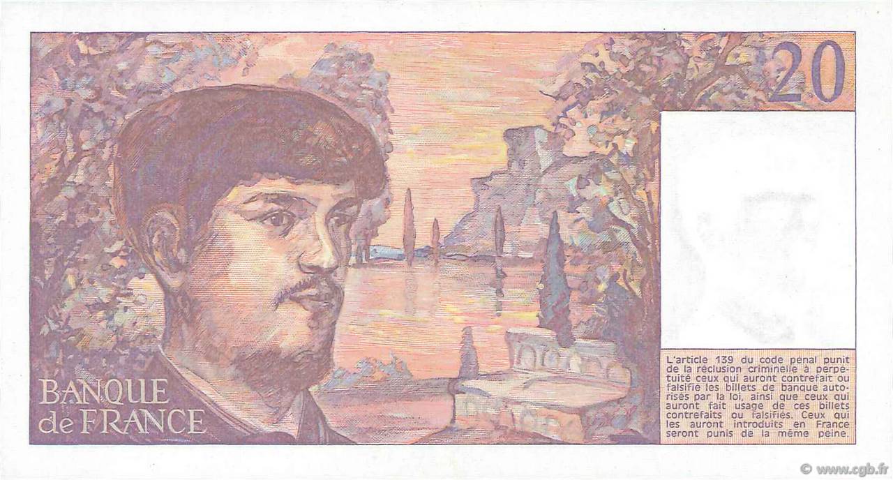 20 Francs DEBUSSY FRANCE 1980 F.66.01A2 b94_0591 Banknotes