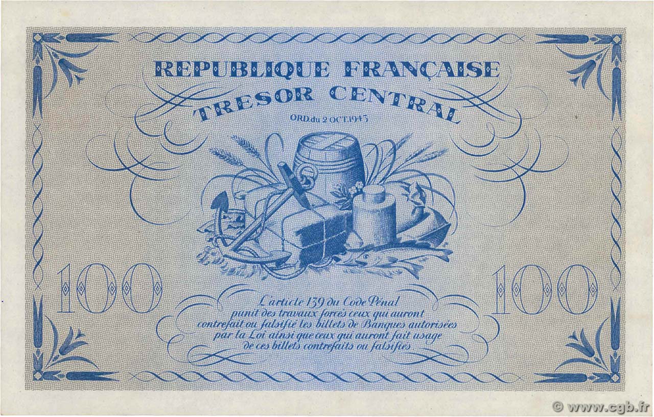 100 Francs MARIANNE FRANCE 1943 VF.06.01a b94_2834 Banknotes