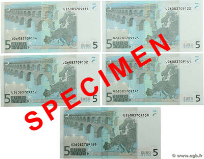 5 Euro Consécutifs EUROPA 2002 P.01u b94_4928 Banconote