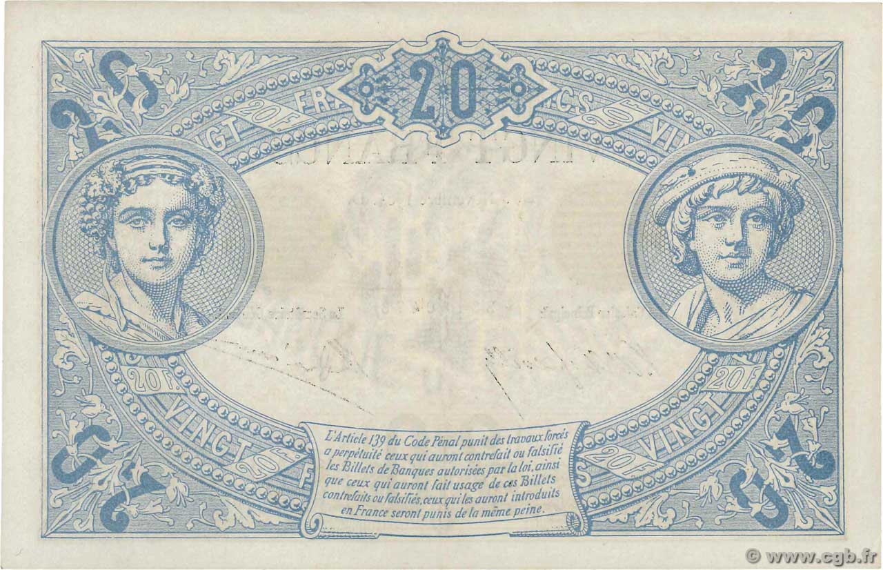 20 Francs NOIR FRANCE 1904 F.09.03 b94_5237 Banknotes