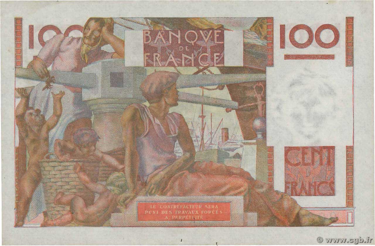 100 Francs JEUNE PAYSAN filigrane inversé FRANCE 1952 F.28bis.01 b94 ...