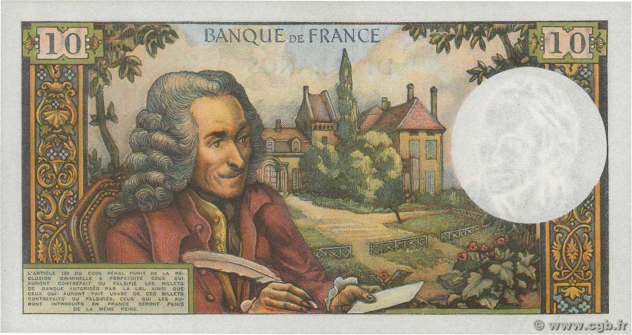 10 Francs VOLTAIRE FRANCE 1963 F.62.04 b94_7930 Banknotes