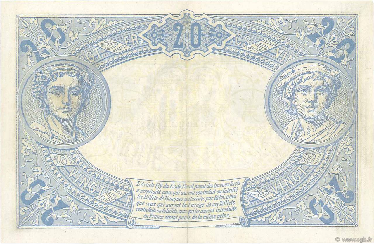 20 Francs BLEU FRANCE 1906 F.10.01 b95_3440 Banknotes