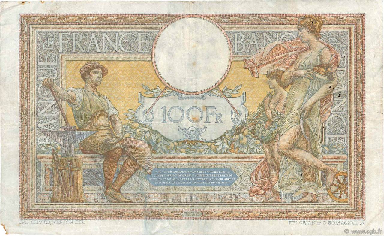 100 Francs LUC OLIVIER MERSON grands cartouches FRANCE 1930 F.24.09 b95 ...
