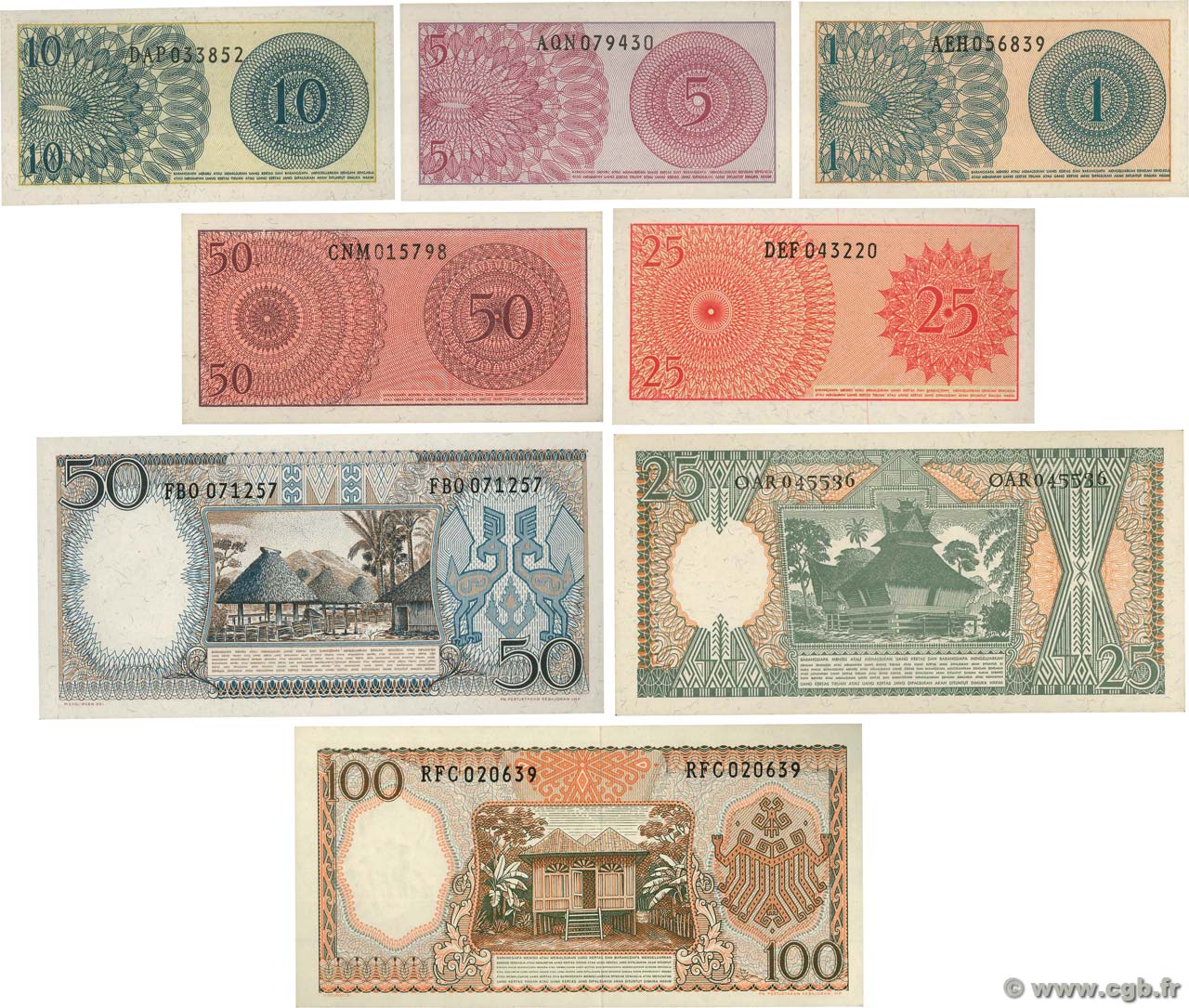 1 Sen au 100 Rupiah Lot INDONESIA 1964 P.090 au P.097 b96_0622 Banknotes