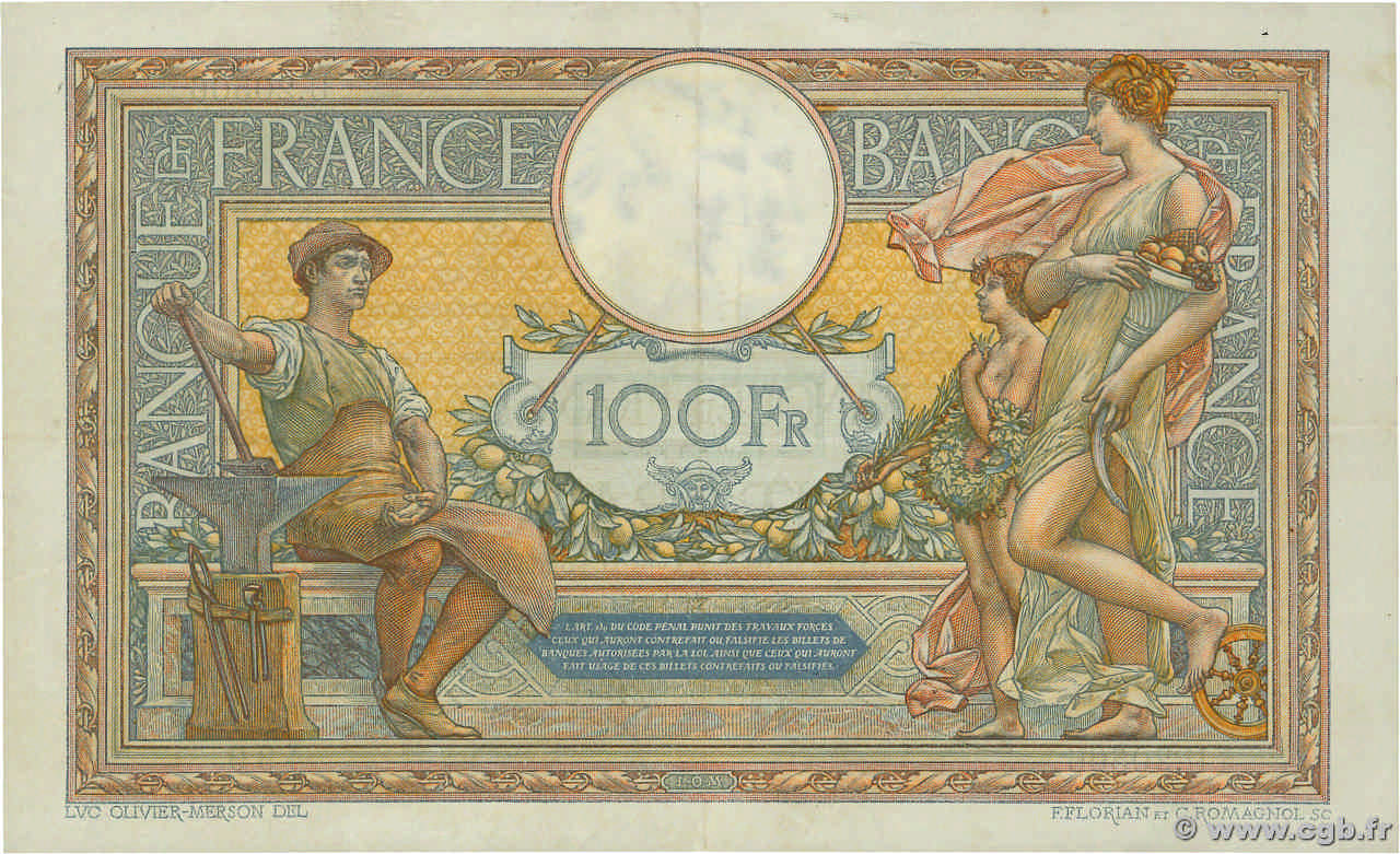 100 Francs LUC OLIVIER MERSON grands cartouches FRANCE 1928 F.24.07 b96 ...