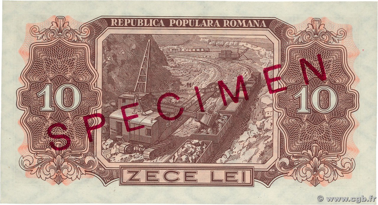 10 Lei Spécimen ROMANIA 1952 P.088s b96_3101 Banknotes