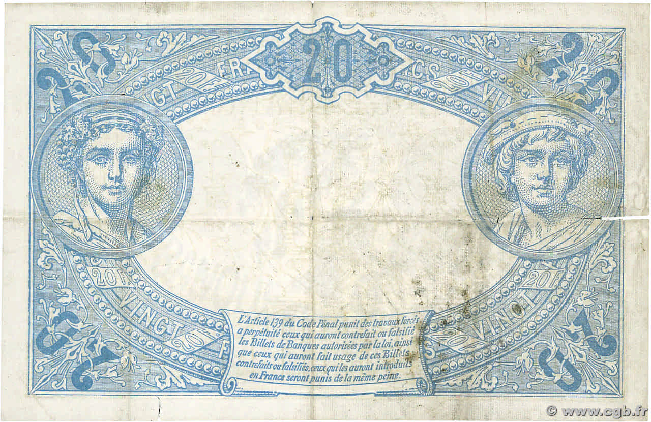 20 Francs BLEU FRANCE 1906 F.10.01 b96_3587 Banknotes