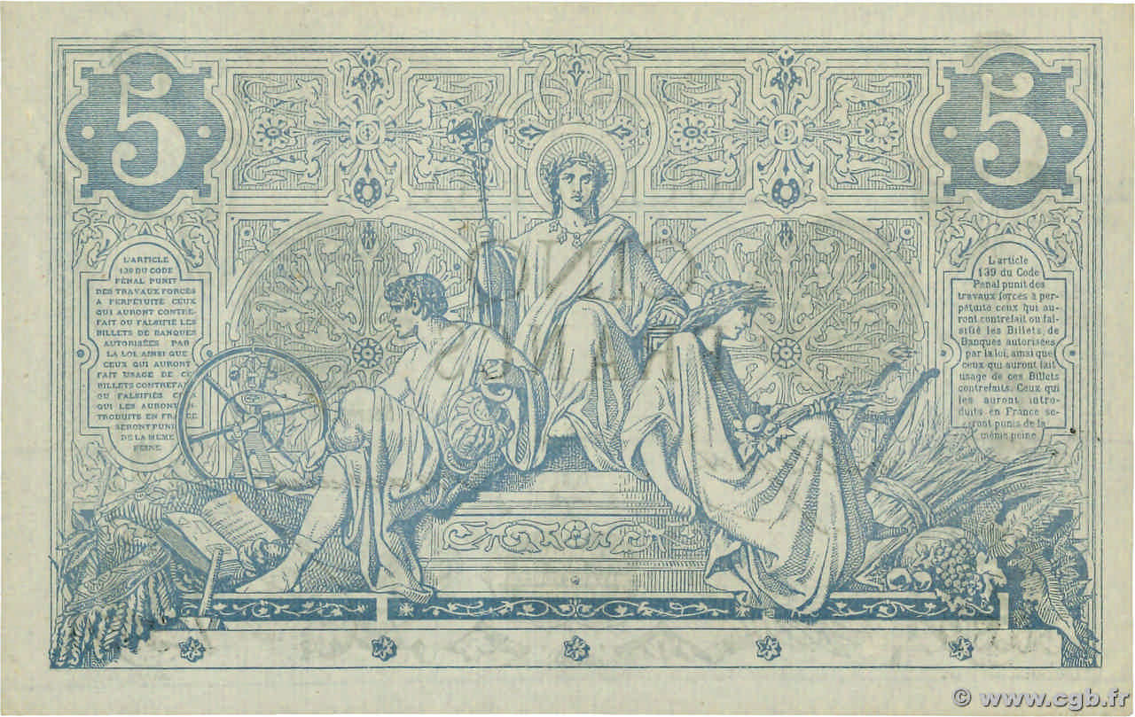 5 Francs NOIR FRANCE 1873 F.01.22 b96_4412 Banknotes