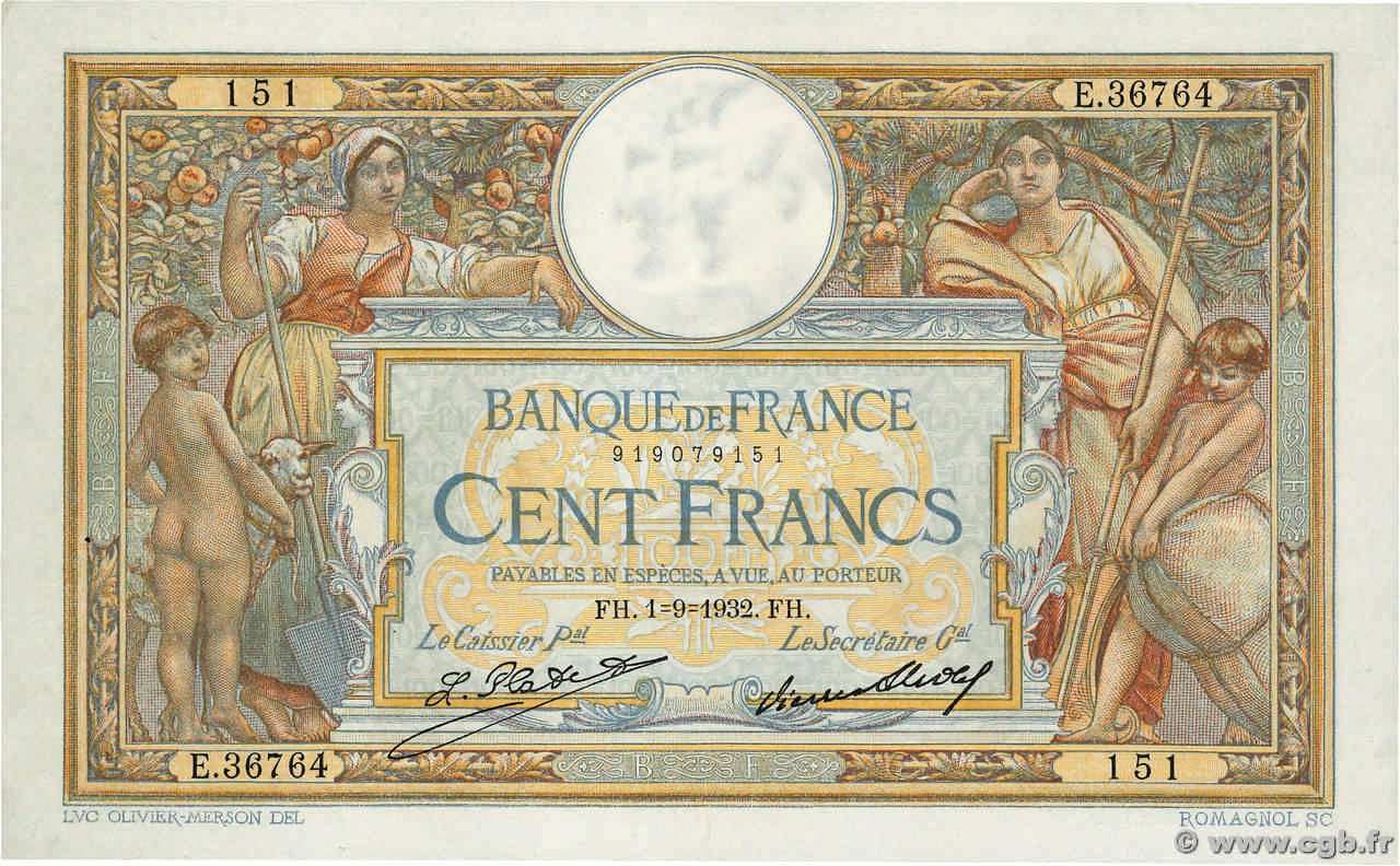 100 Francs LUC OLIVIER MERSON grands cartouches FRANCE 1932 F.24.11 b96 ...