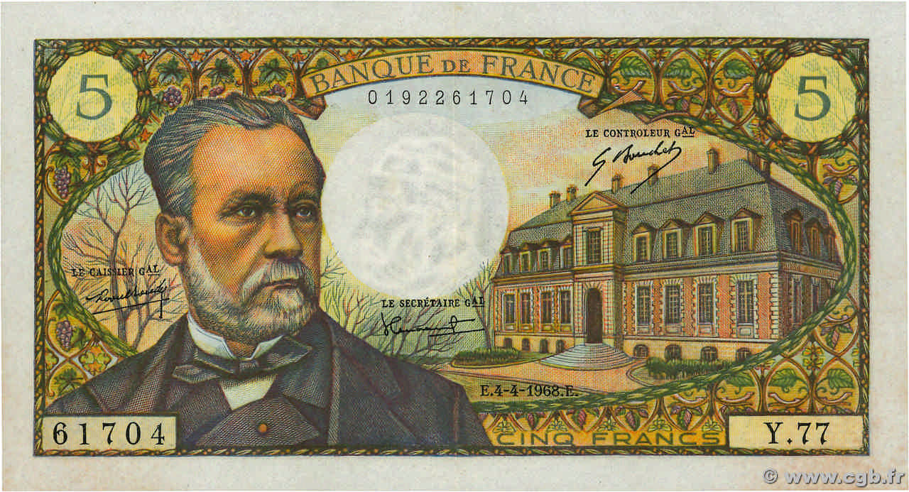 5 Francs PASTEUR FRANCE 1968 F.61.07 b96_4704 Billets