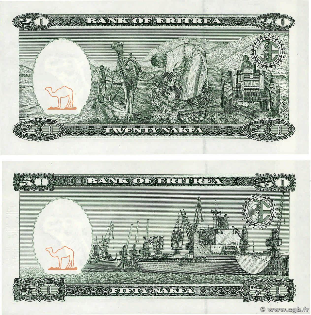 20 et 50 Nakfa Lot ERITREA 1997 P.04 et P.05 b96_4894 Banknotes