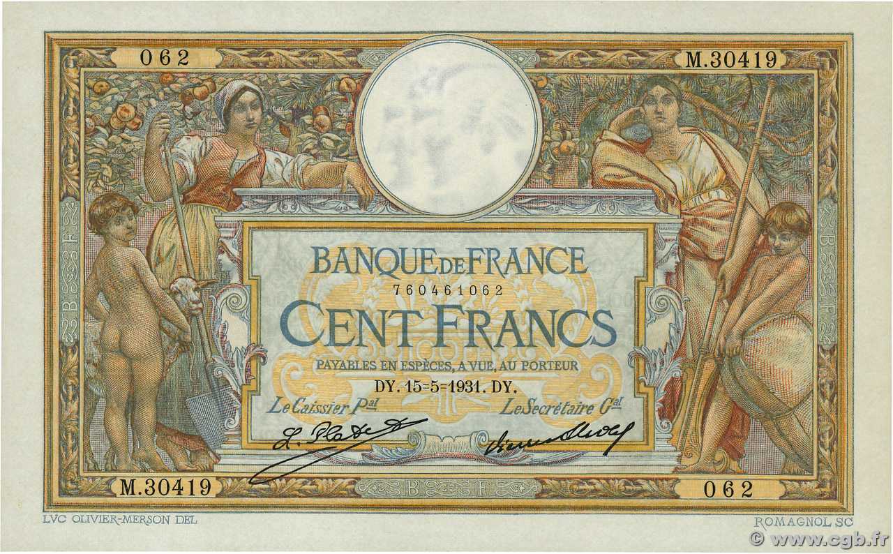 100 Francs LUC OLIVIER MERSON grands cartouches FRANCE 1931 F.24.10 b96 ...