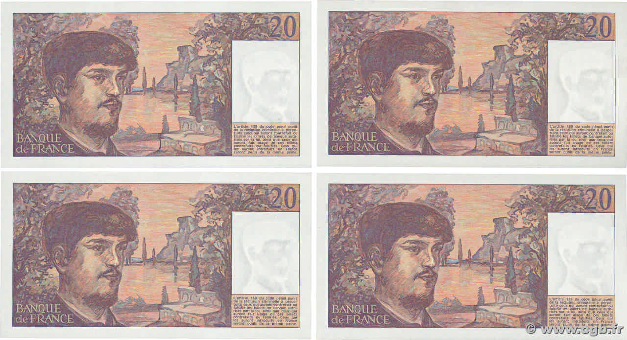 20 Francs DEBUSSY Consécutifs FRANCE 1980 F.66.01 b96_5102 Банкноты