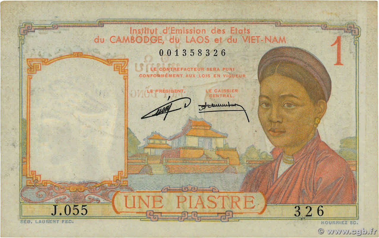 1 Piastre INDOCHINE FRANÇAISE 1953 P.092 b96_5743 Billets