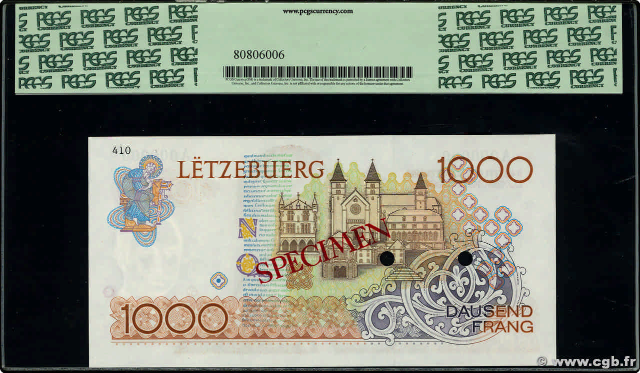 1000 Francs Spécimen LUXEMBOURG 1985 P.59s b96_6581 Banknotes