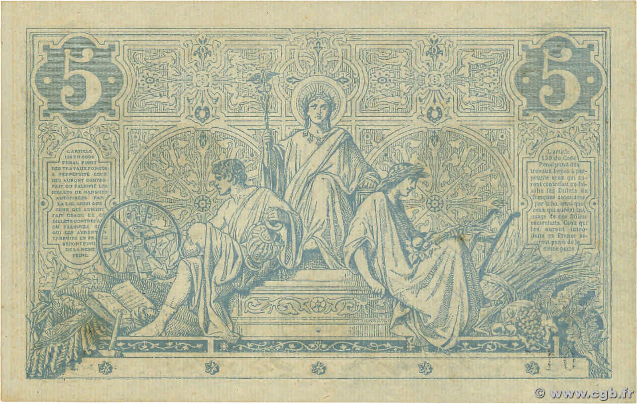 5 Francs NOIR FRANCE 1873 F.01.20 b96_6729 Banknotes