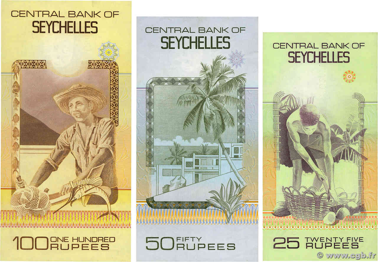 25, 50 et 100 Rupees Lot SEYCHELLES 1983 P.29, P.30 et P.31 b96_6928 ...