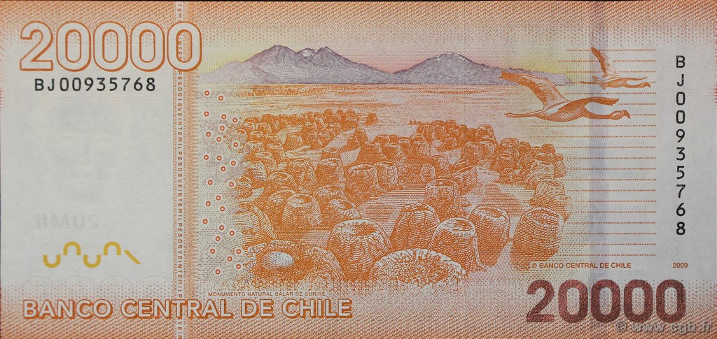 20000 Pesos CHILE 2009 P.165a b97_1602 Banknotes