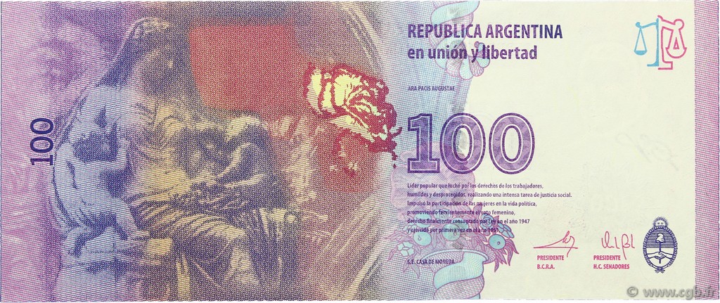 100 Pesos ARGENTINE 2012 P.358a b97_2091 Billets