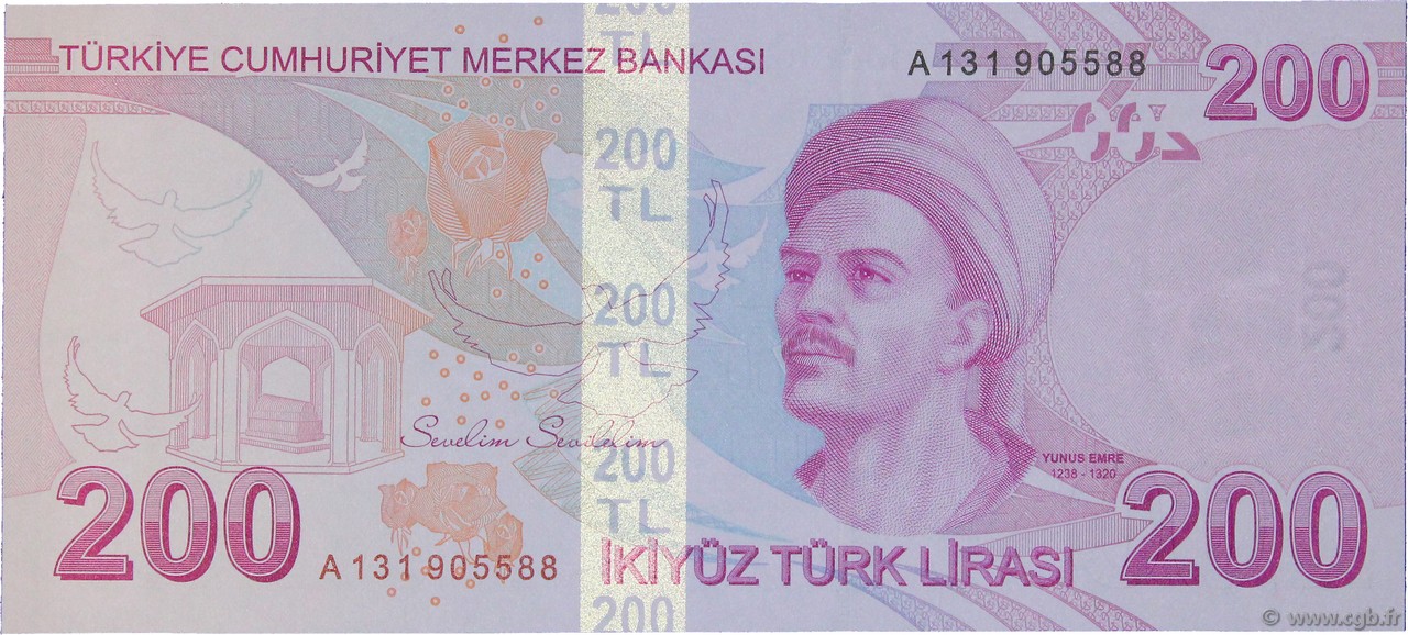 200 Lira TURKEY 2009 P.227 b97_2870 Banknotes