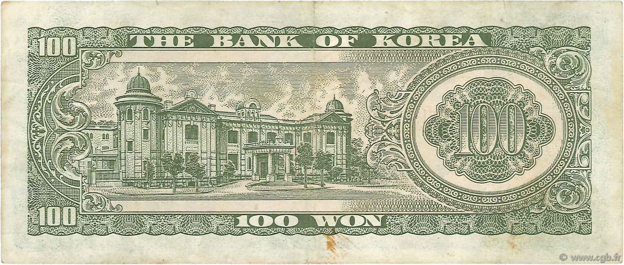 100 Won SOUTH KOREA 1965 P.38A b97_2981 Banknotes