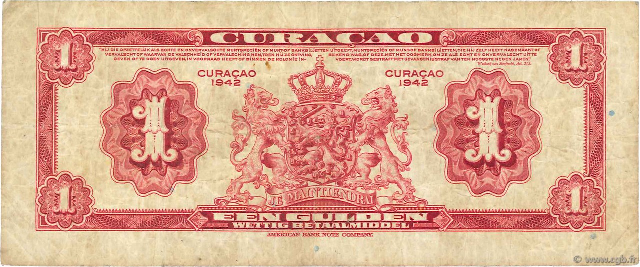 1 Gulden CURACAO 1942 P.35a b97_3491 Banknotes