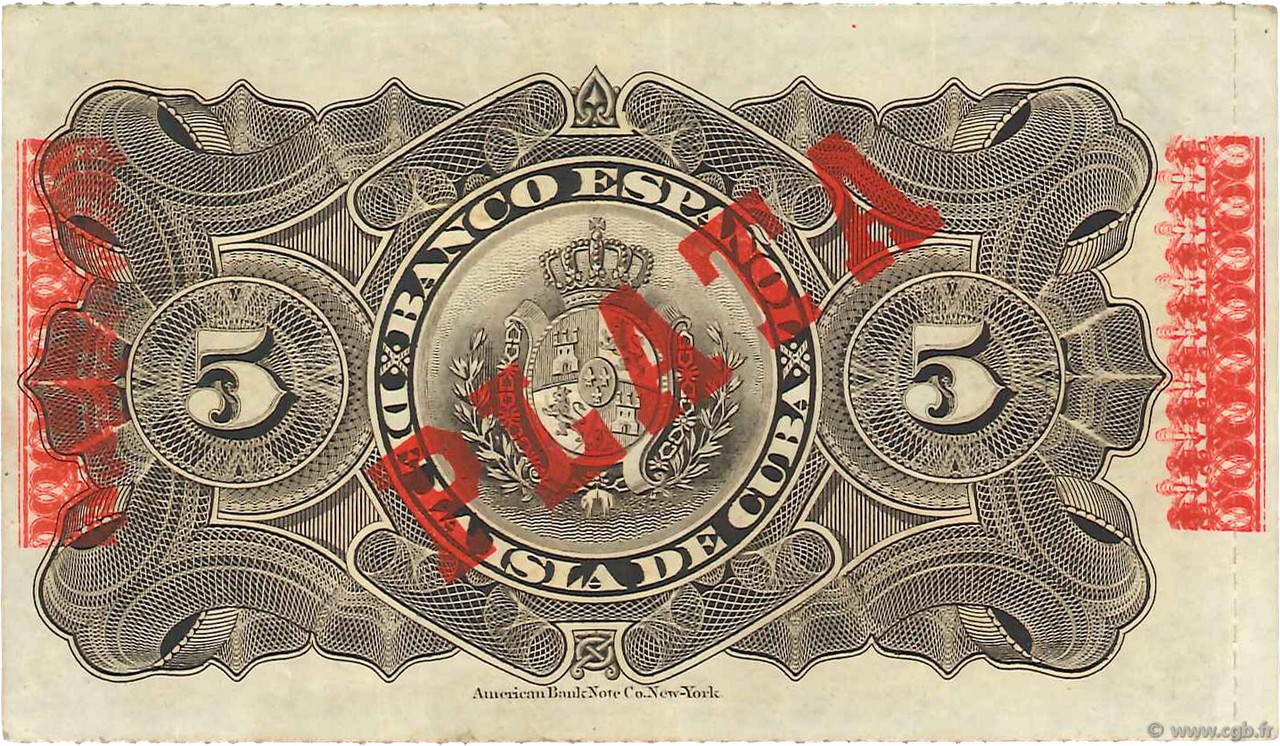 5 Pesos CUBA 1896 P.048b b97_3531 Banknotes