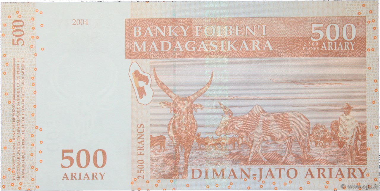 2500 Francs - 500 Ariary MADAGASCAR 2014 P.088b b97_3594 Billets