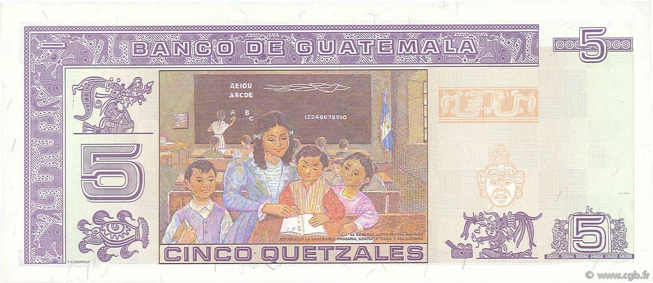 5 Quetzales GUATEMALA 2007 P.106c b97_3835 Banknotes