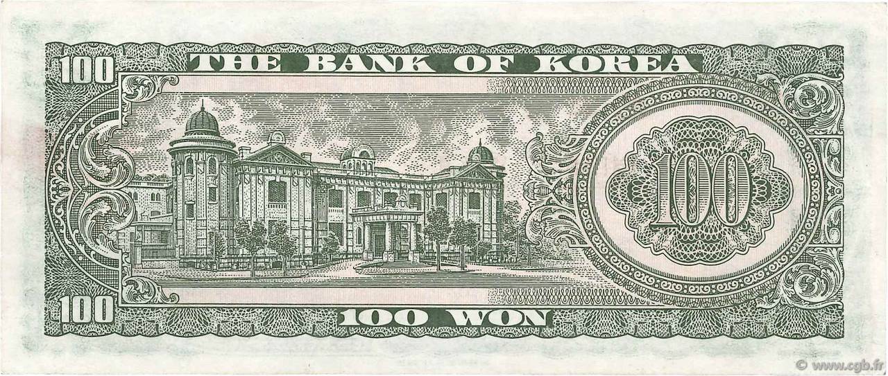 100 Won SOUTH KOREA 1965 P.38a b97_5383 Banknotes