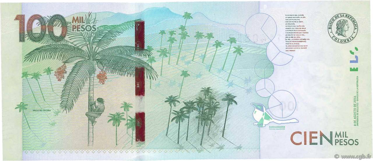 100000 Pesos COLOMBIA 2014 P.463a b97_6253 Banknotes