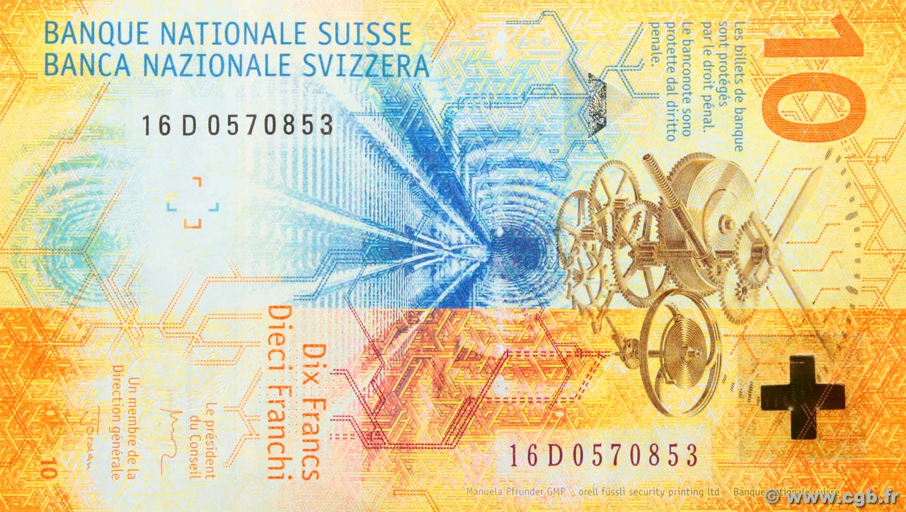 10 Francs SWITZERLAND 2016 P.75a b97_9810 Banknotes