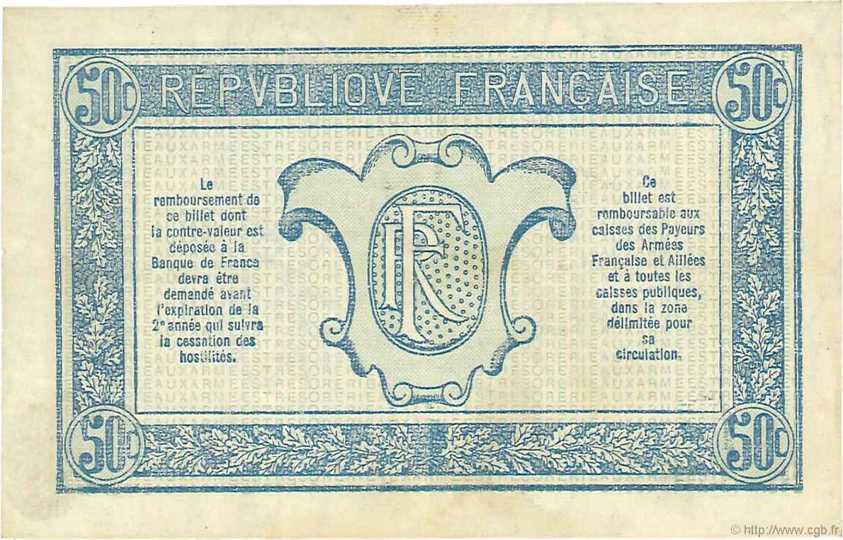 50 Centimes TRÉSORERIE AUX ARMÉES 1917 FRANCE 1917 VF.01.04 4050277 Billets