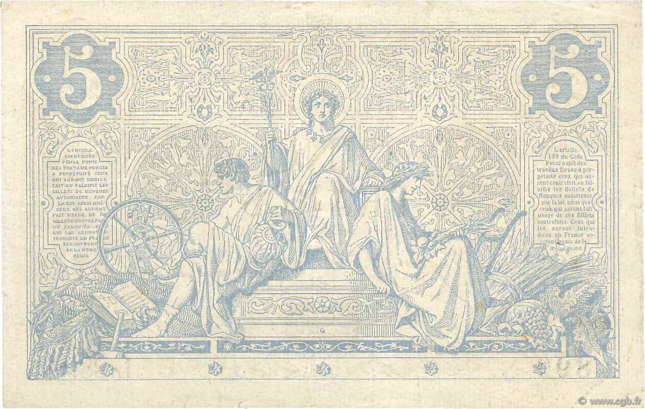 5 Francs NOIR FRANCE 1873 F.01.20 4080205 Banknotes