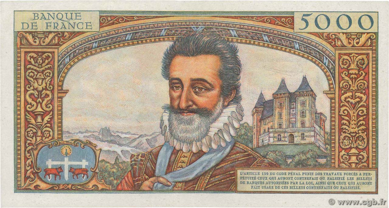 5000 Francs HENRI IV FRANCE 1957 F.49.02 4210195 Billets