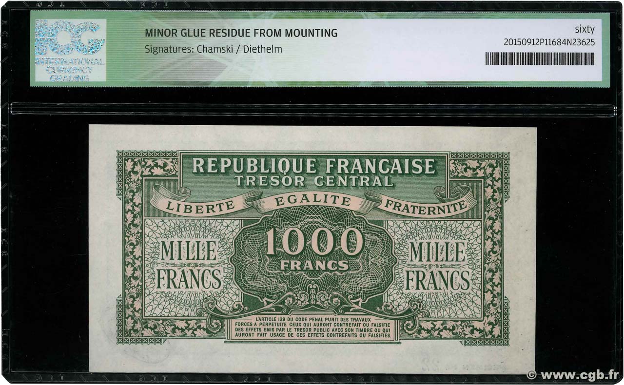 1000 Francs MARIANNE Spécimen FRANCE 1945 VF.13.02Ssn 4220310 Banknotes